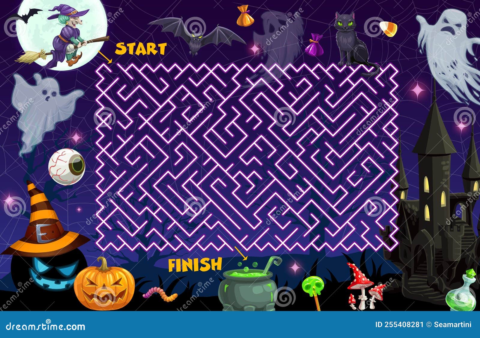Halloween Labyrinth Maze, Vector Kids Riddle, Stock Vector ... Halloween Labyrinth Maze, Vector Kids Riddle, Stock Vector ...
