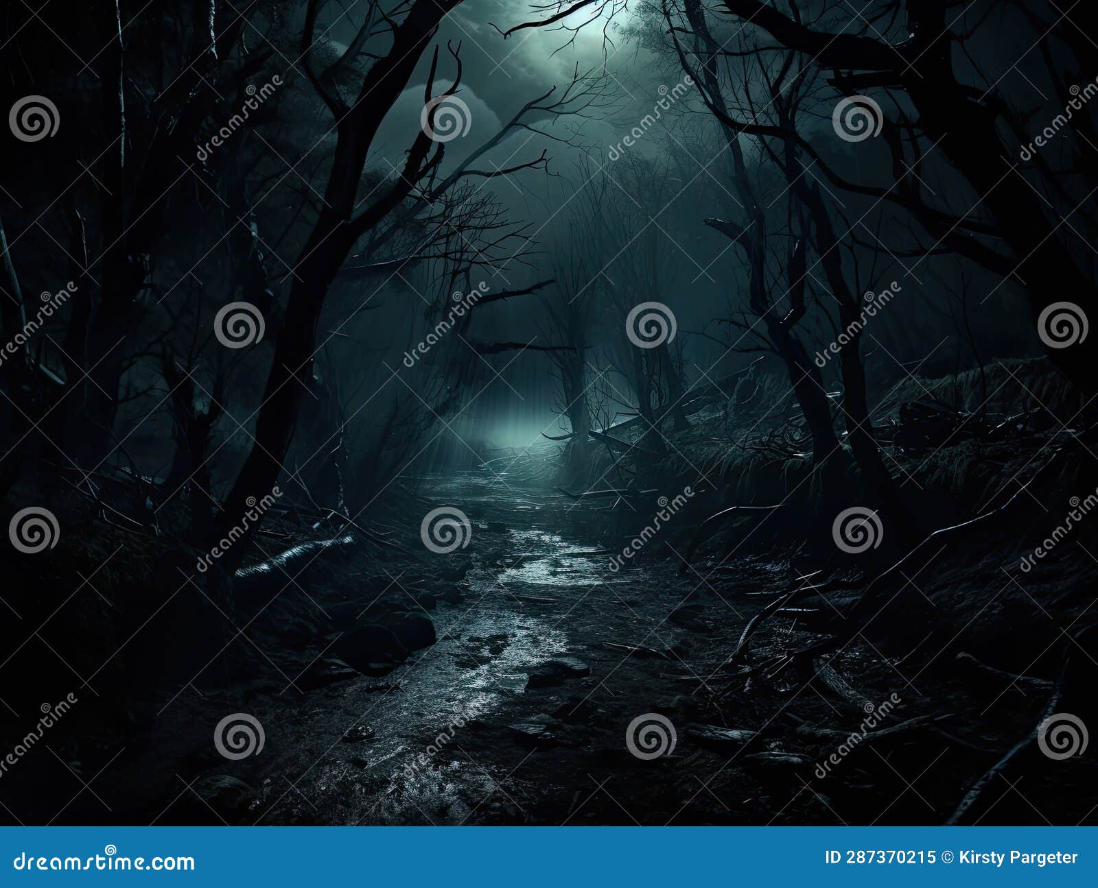 Halloween Landscape of Spooky Misty Forest Scene Stock Illustration ...