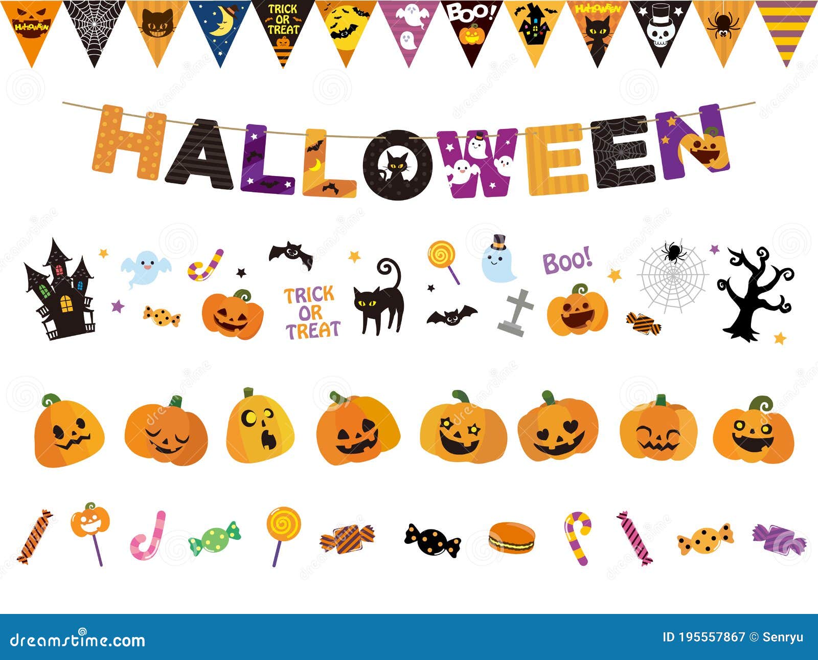 Halloween line set stock vector. Illustration of treat - 195557867