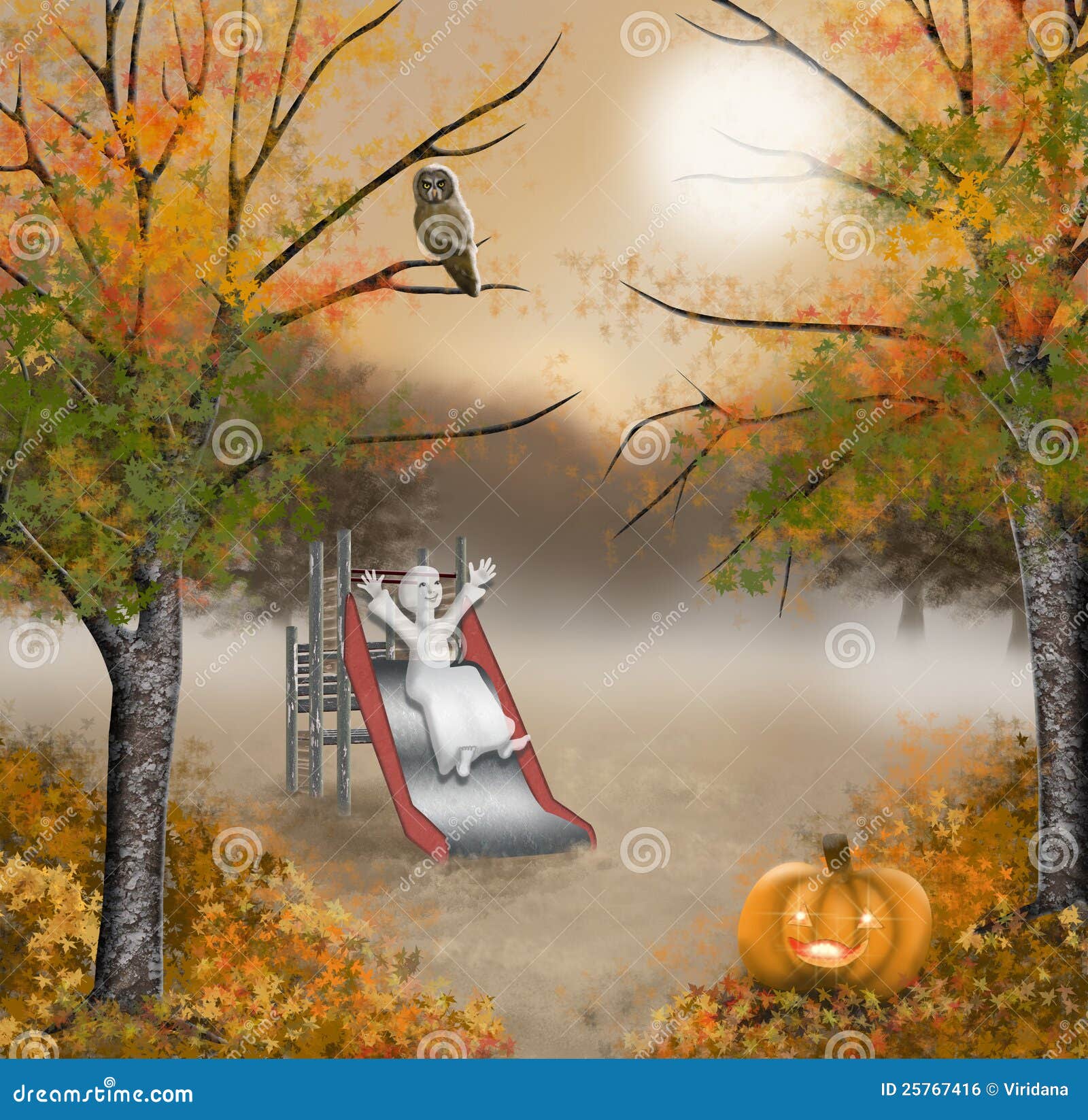Halloween Little Ghost, Playing on the Playground Stock Illustration ...