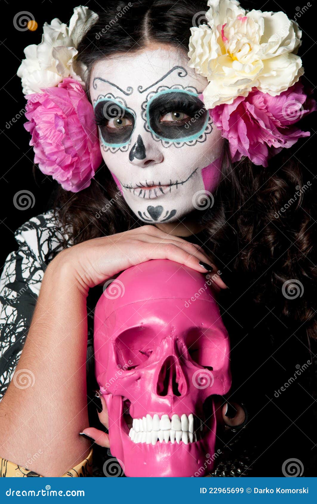 Halloween Living Dead Woman with Skull Stock Image - Image of festival ...