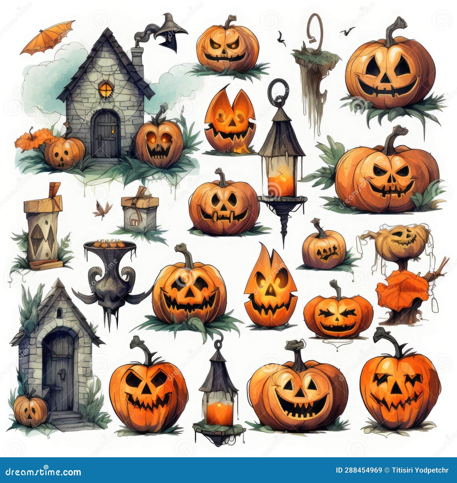 Halloween Magic Hand-Painted Clipart Collection Stock Illustration ...