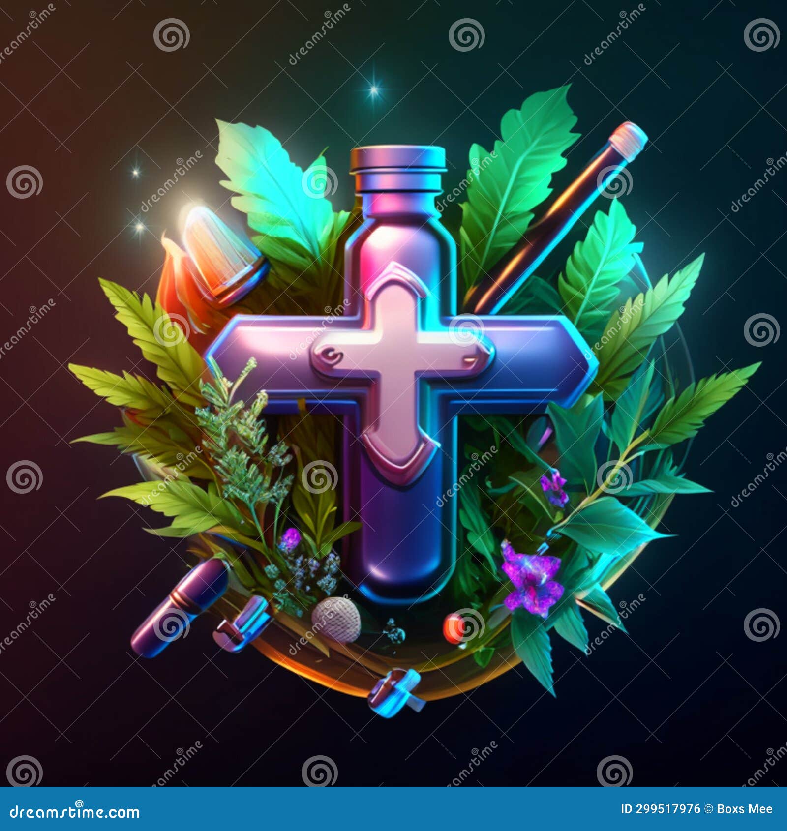 Halloween Magic Potion with Cross. Vector Illustration in Cartoon Style ...