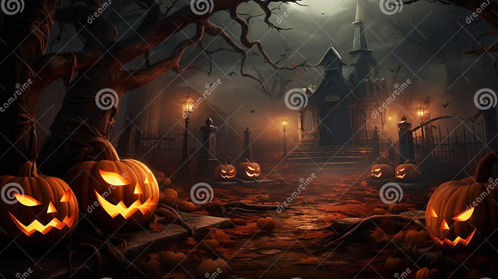 Halloween Magic Pumpkins at Night Stock Illustration - Illustration of round, broken: 294894518