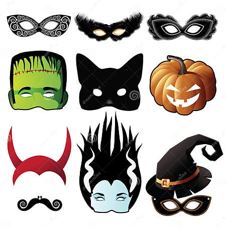 Halloween Mask Collection Isolated on White Stock Vector - Illustration ...