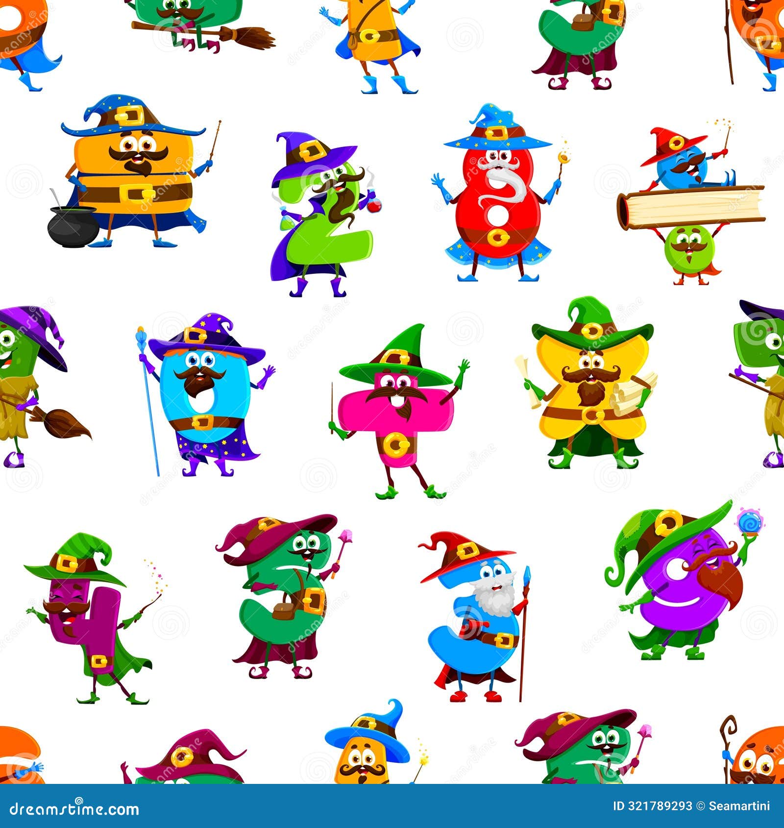 Halloween Math Number Wizards Seamless Pattern Stock Illustration ...