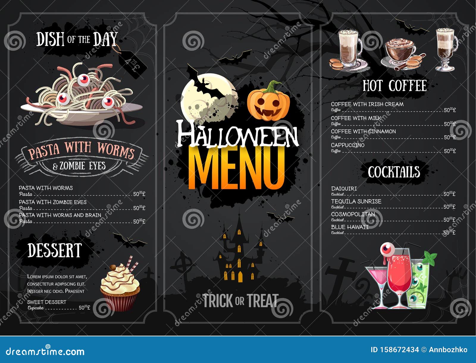 Halloween Menu Design with Jack O Lantern. Restaurant Menu Stock Vector ...