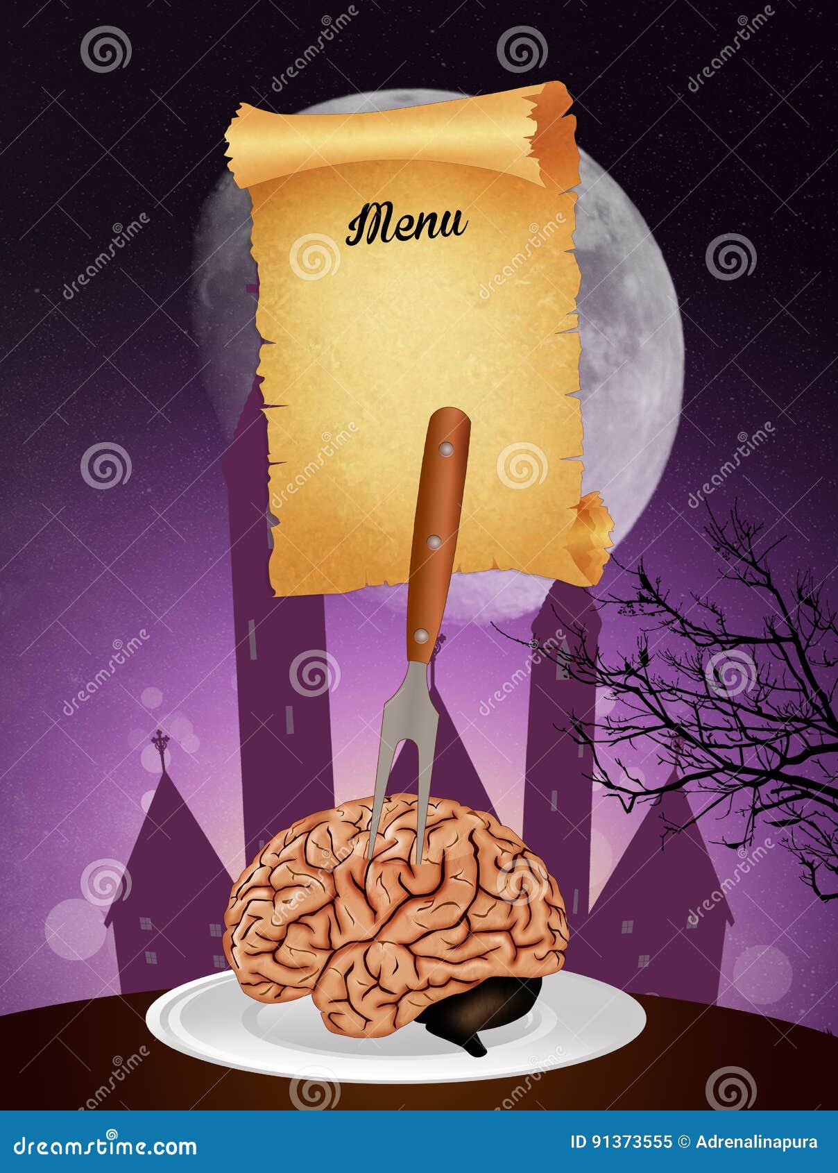 Halloween Menu with Human Brain Stock Illustration - Illustration of ...