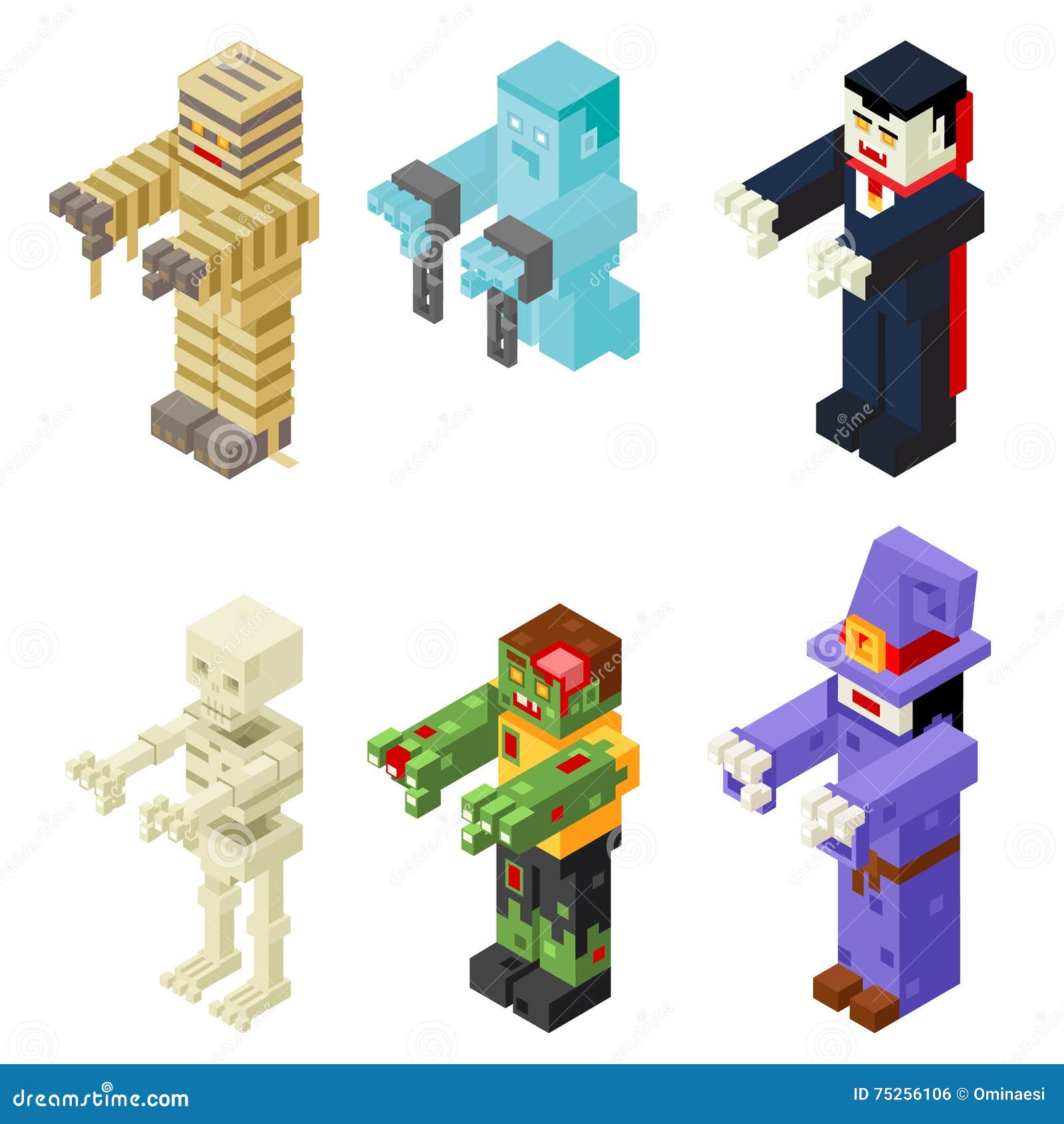 Halloween Monsters Icons Set Flat Design Isometric 3d Vector ...