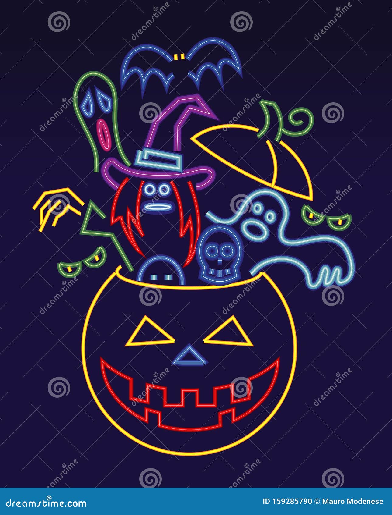 Halloween Monsters Neon Sign Stock Illustration - Illustration of ...