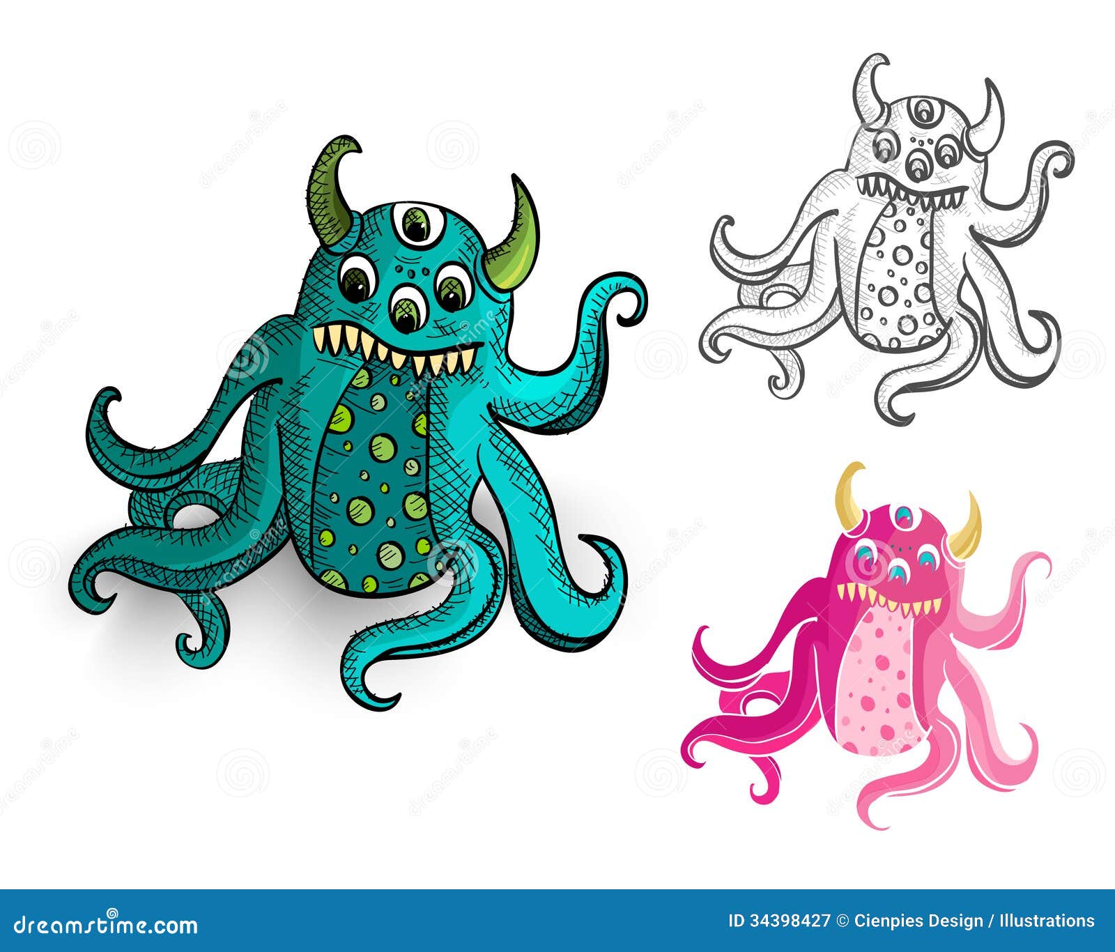 Halloween Monsters Spooky Creatures Set. Stock Vector - Illustration of ...