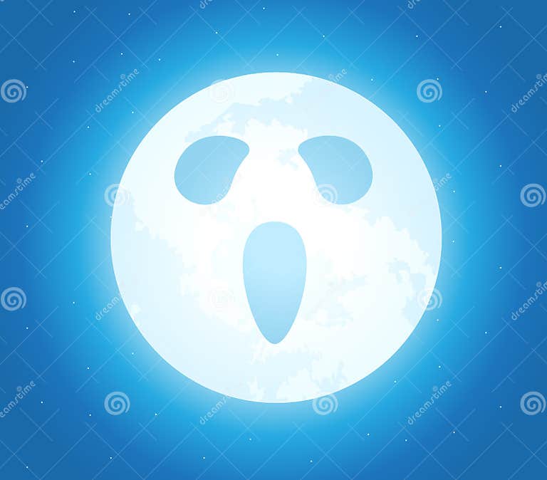 The Halloween Moon with Spooky Face Stock Illustration - Illustration ...