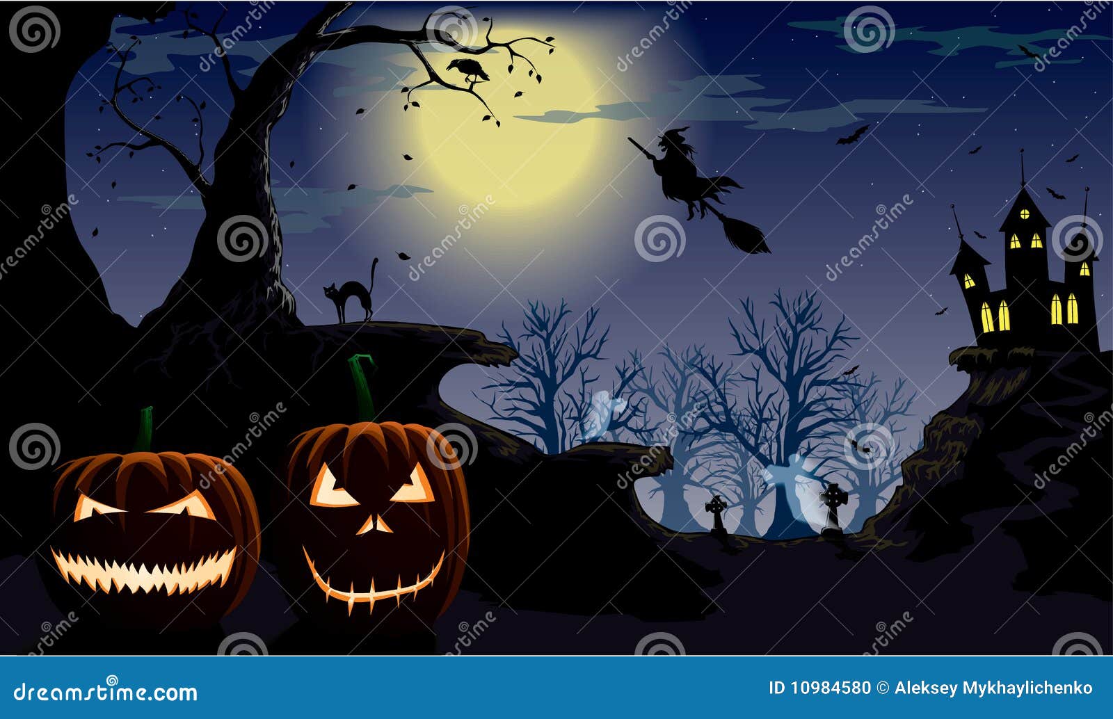 Halloween night stock vector. Illustration of graveyard - 10984580