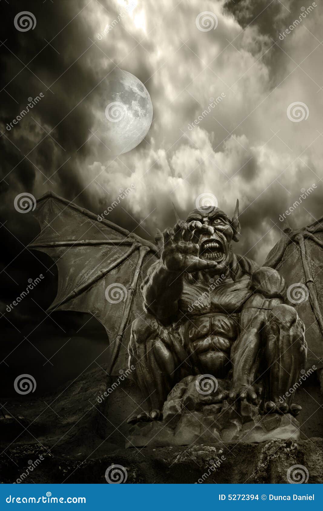 Halloween - Night Demon and Full Moon Stock Photo - Image of monster ...