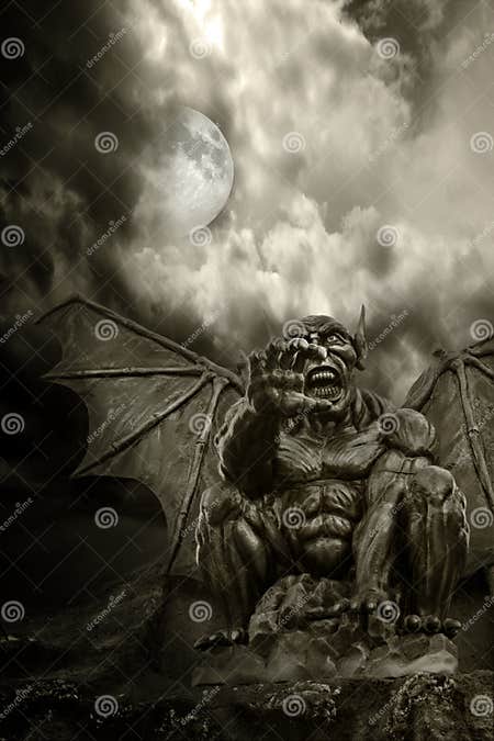 Halloween - Night Demon and Full Moon Stock Photo - Image of monster ...