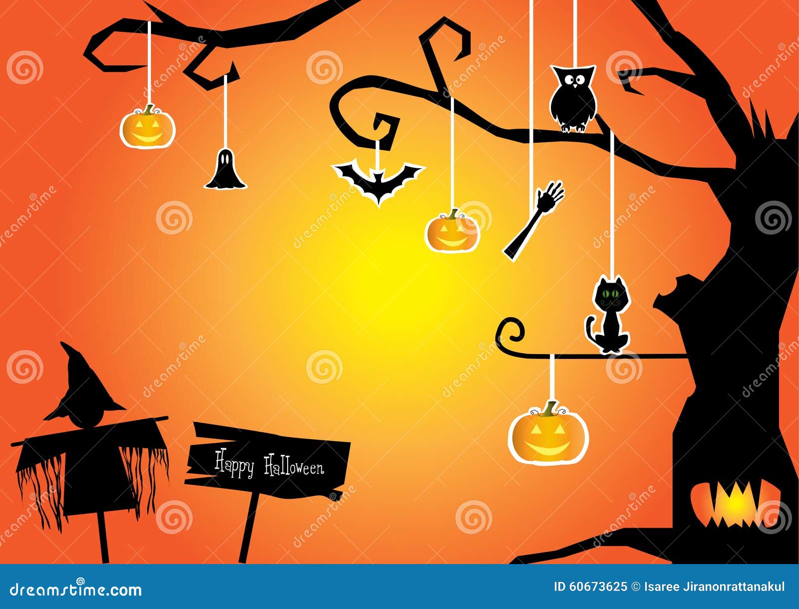 Halloween Night with Halloween Tree, Illustration. Stock Illustration ...