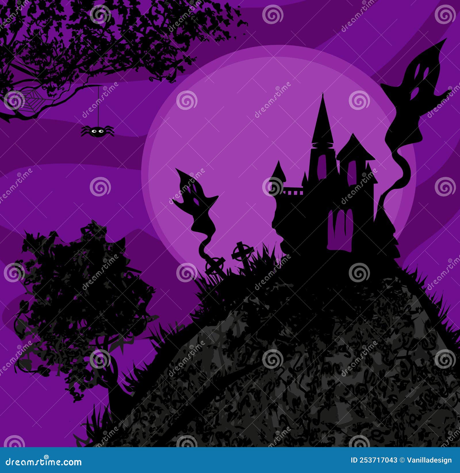 Halloween Night Landscape with Scary Haunted Castle Stock Vector ...