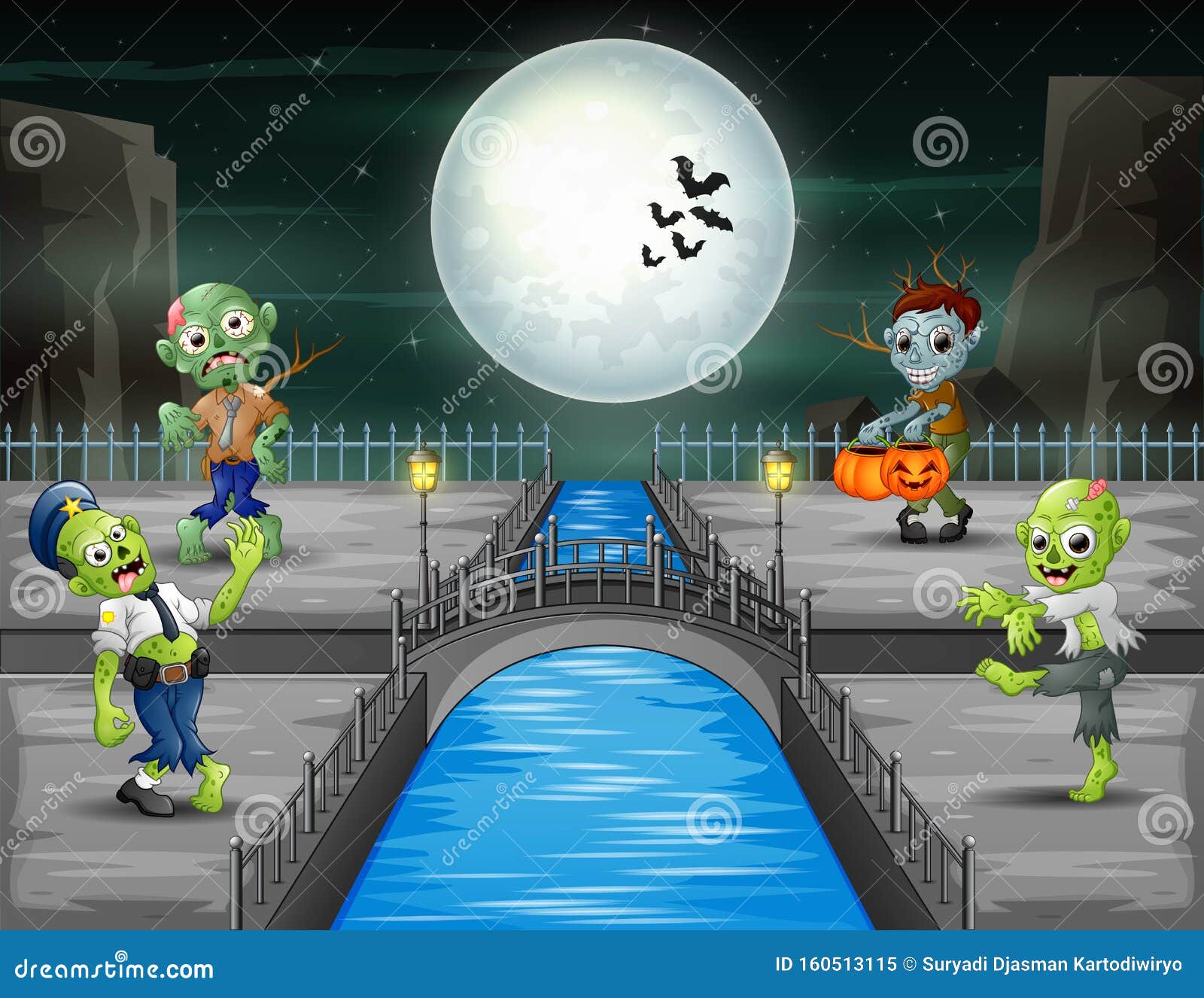 Halloween Night Landscape with Zombies Stock Vector - Illustration of ...