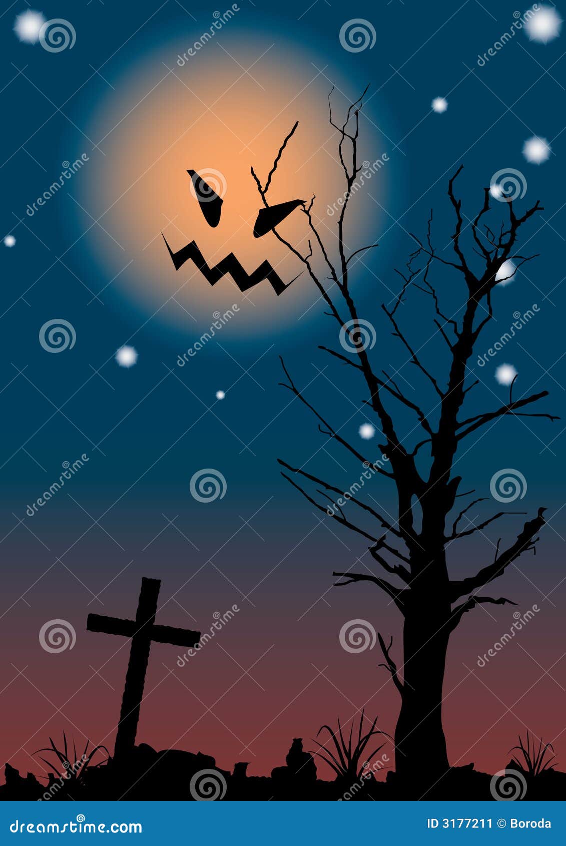 Halloween night scene. stock vector. Illustration of full - 3177211