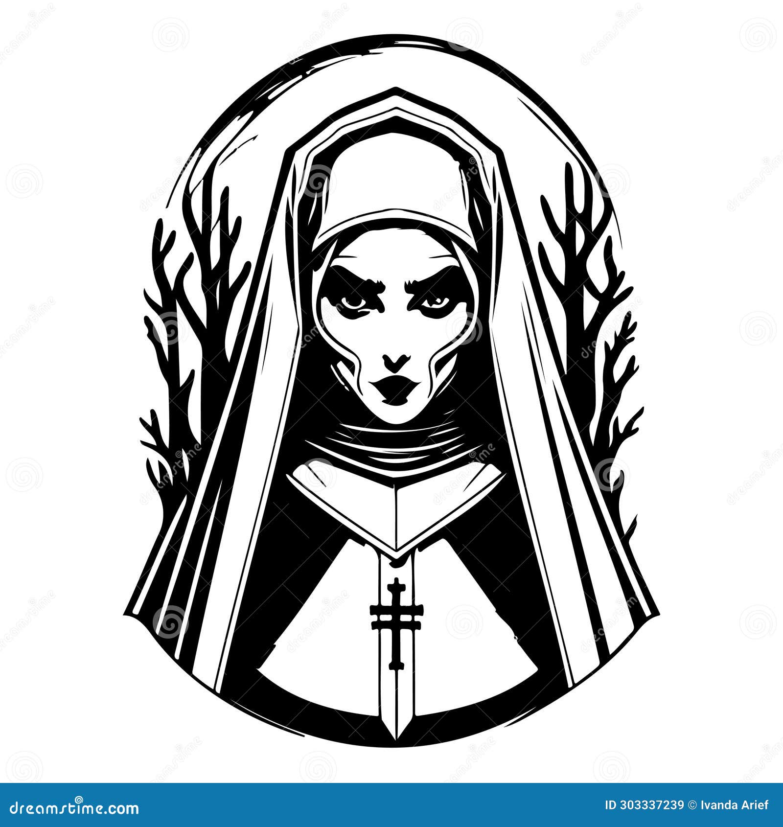 Halloween the Nun Scary Illustration Sketch Hand Draw Stock Vector ...