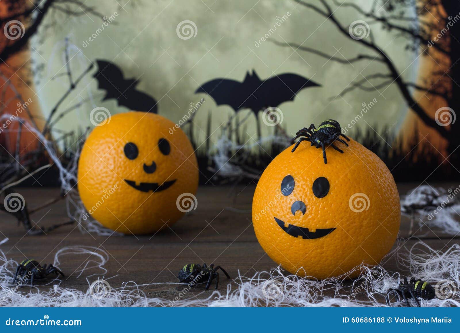 Halloween Orange , Spiders and Bats Stock Photo - Image of craft ...