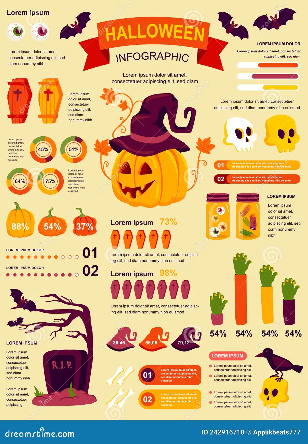 Halloween Party Banner with Infographic Elements. Poster Template with ...