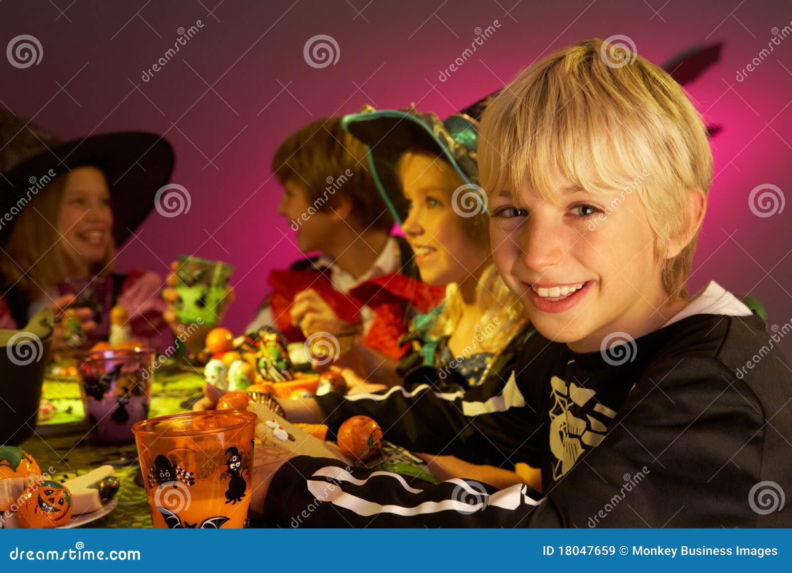 Halloween Party with Children Having Fun Stock Image - Image of costume ...