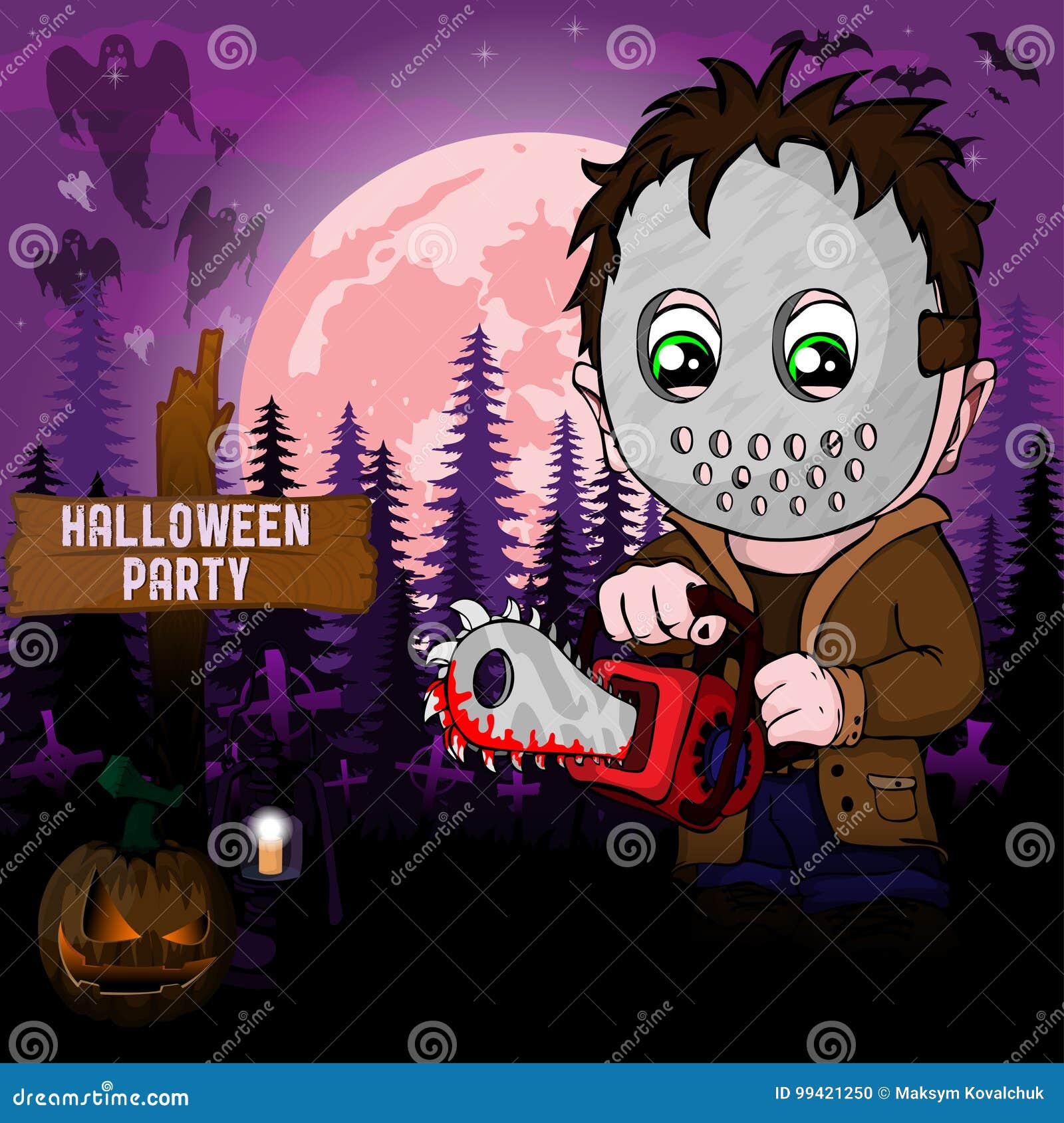 Halloween Party Design Template, with Serial Killer with Mask Stock ...