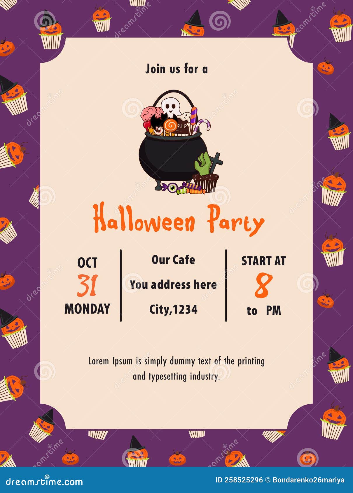 Halloween Party Invitation. Vector Cute Template Stock Vector ...