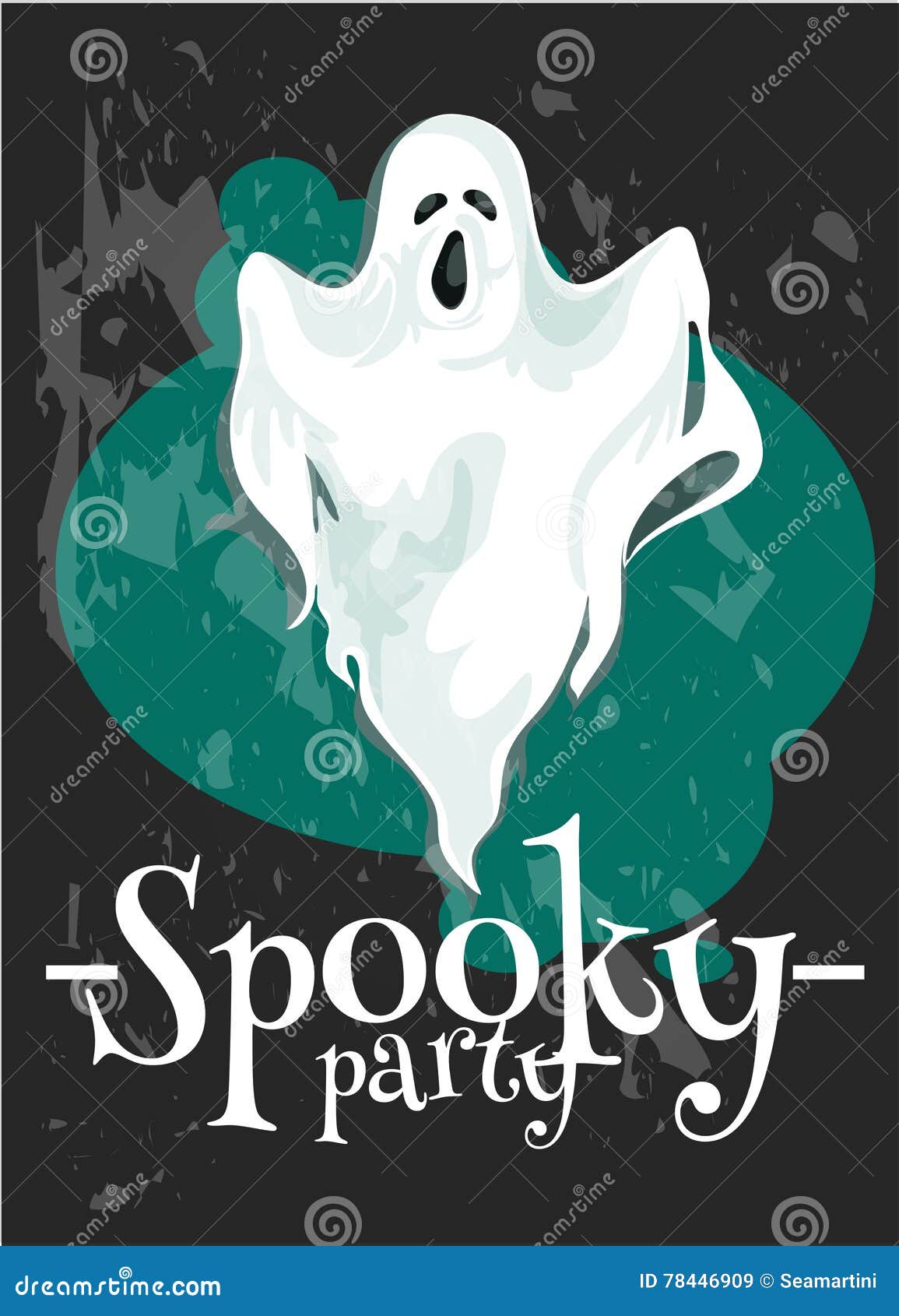 Halloween Party Poster with Spooky Ghost Stock Vector - Illustration of ...