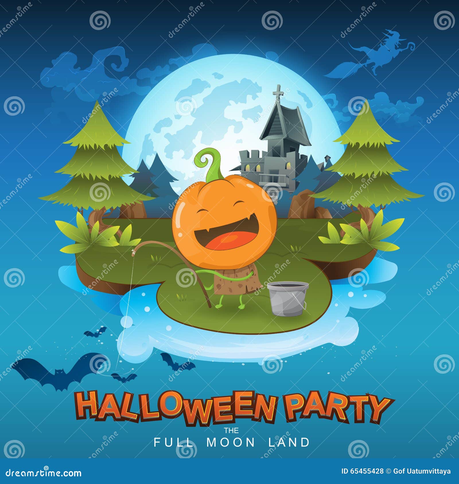Halloween Party Vector Concept Full Moon Land Stock Vector ...