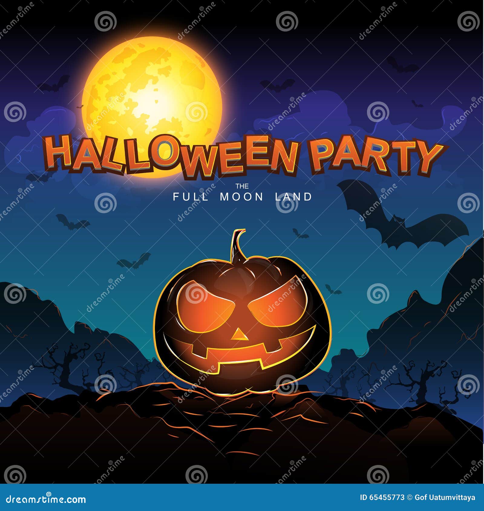 Halloween Party Vector Concept Full Moon Land Stock Vector ...