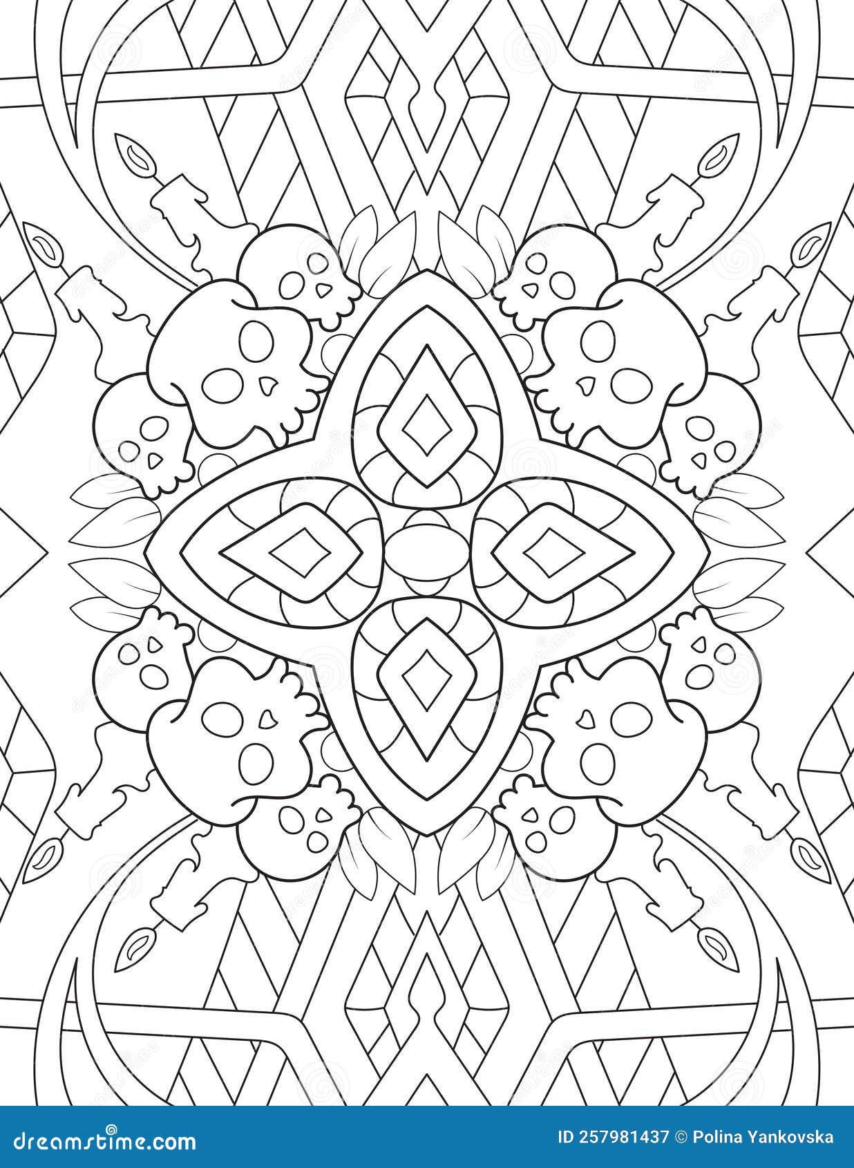 Halloween Pattern Coloring Page for Adult Stock Illustration ...