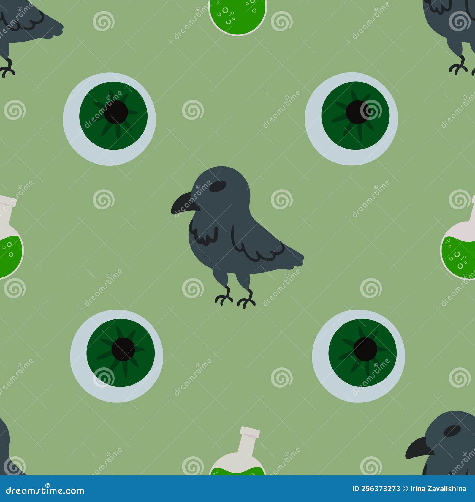 Halloween Pattern Concept. Repeating Crows Eyes and Potion Bottles ...