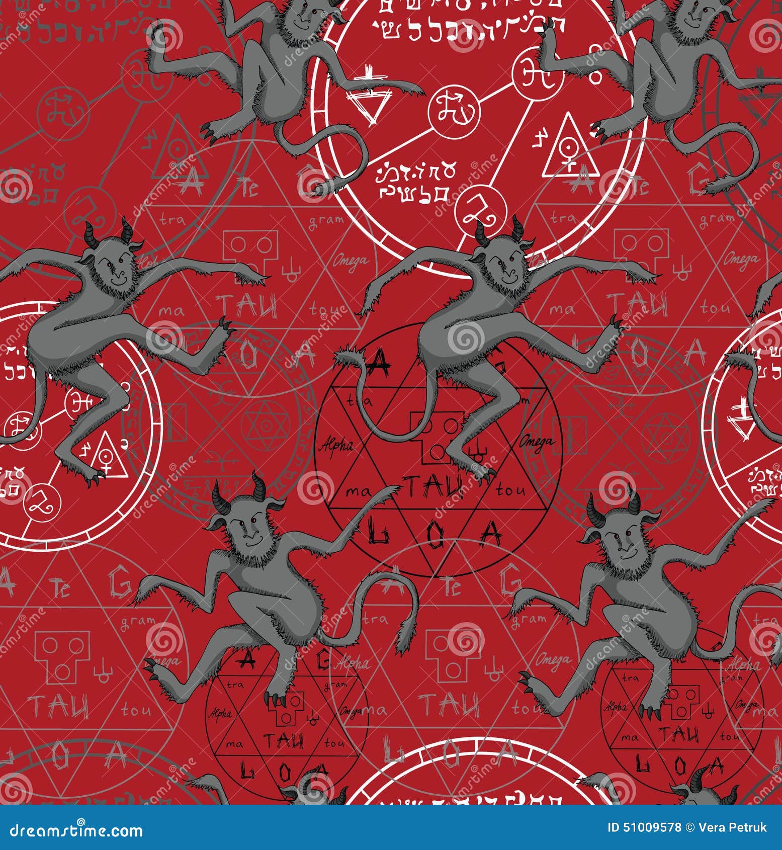 Halloween Pattern with Demons and Symbols on Red Stock Vector ...