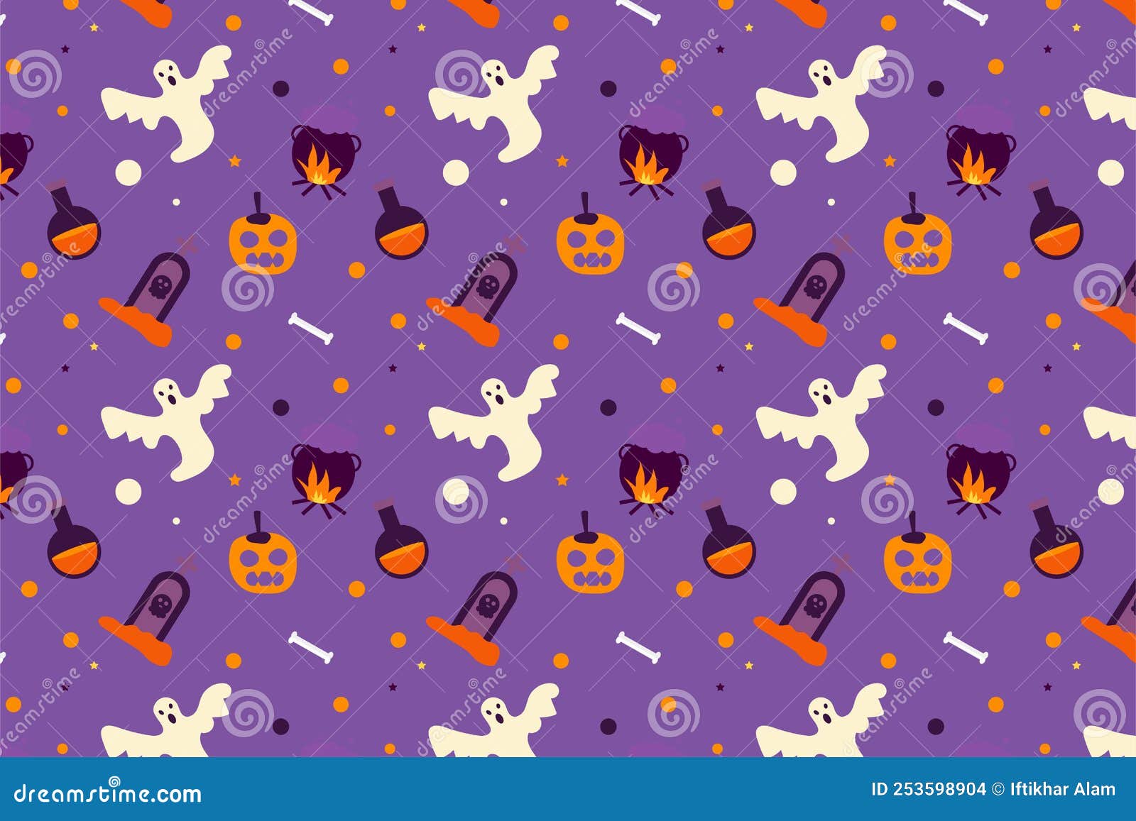 Halloween Pattern Design on a Purple Background. Halloween Endless ...