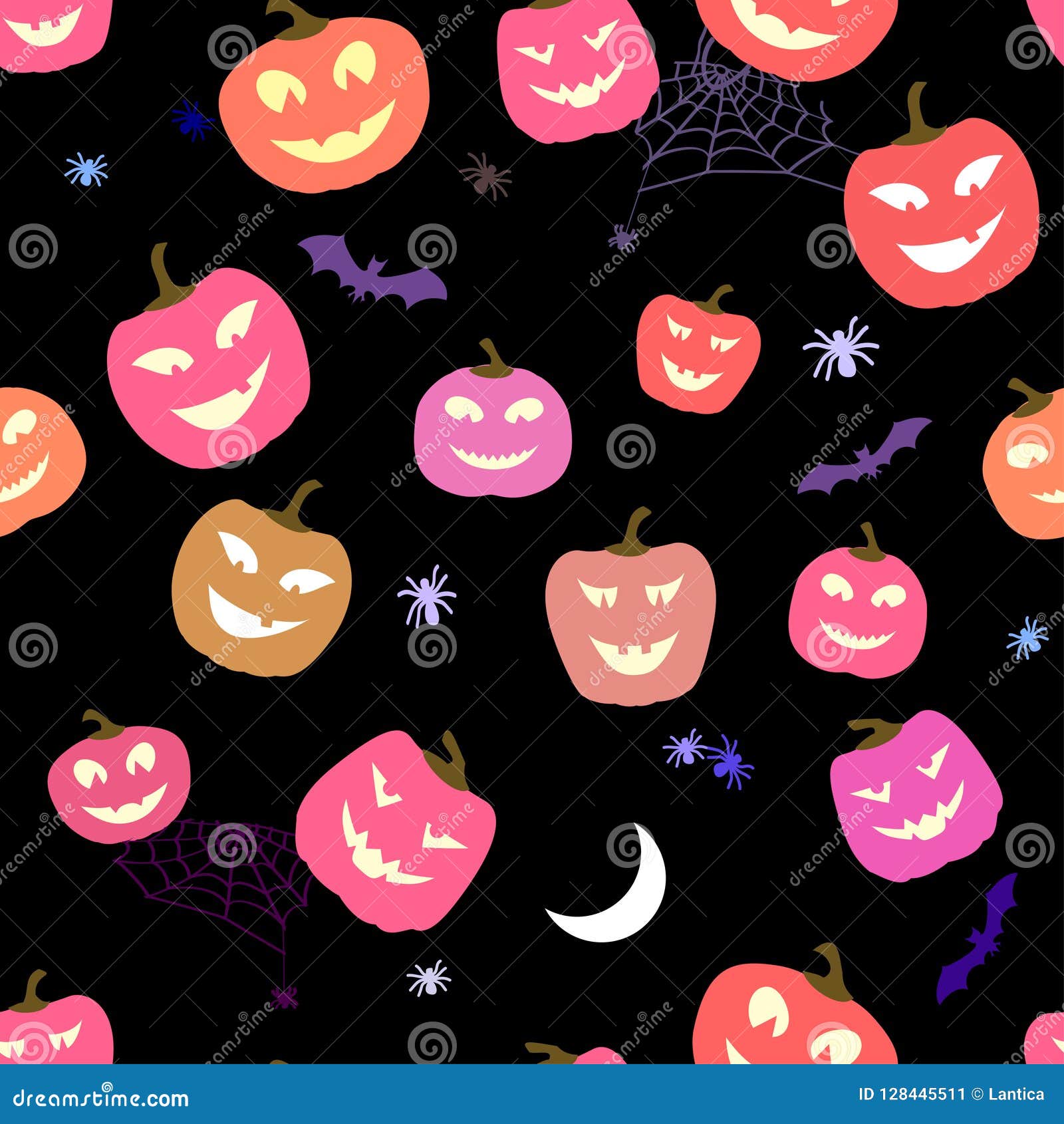 Halloween Pattern Pumpkins and Spiders. Horror Background for Design ...