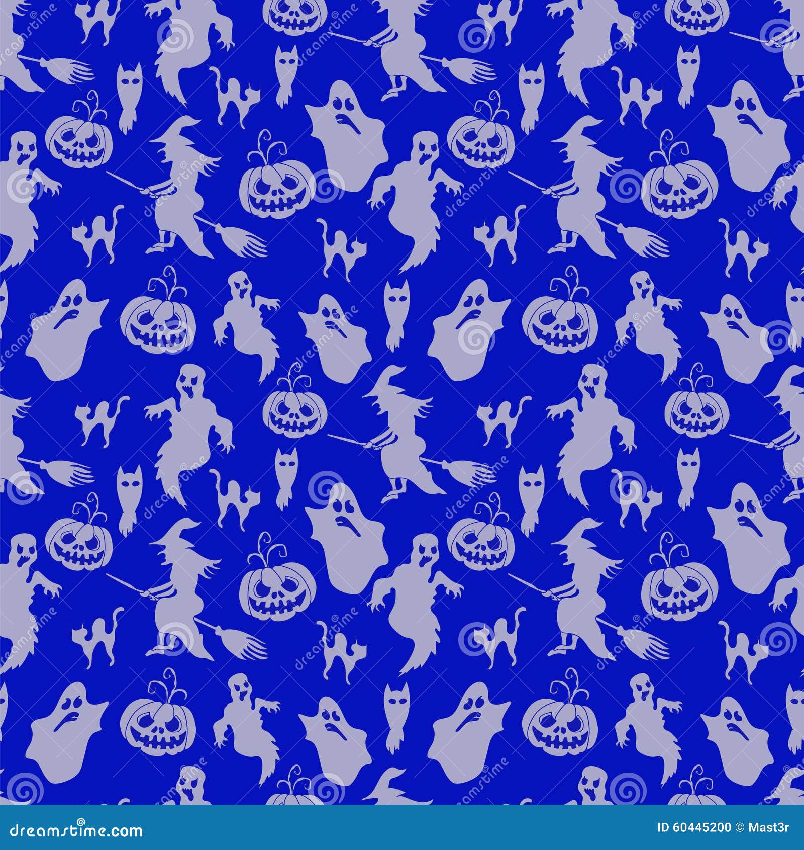 Halloween Pattern Silhouette Over Blue Background Stock Vector ...