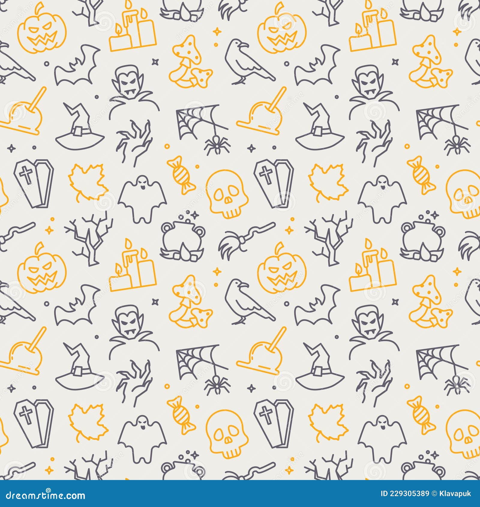 Seamless Background with Traditional Halloween Symbols. Vector Pattern ...