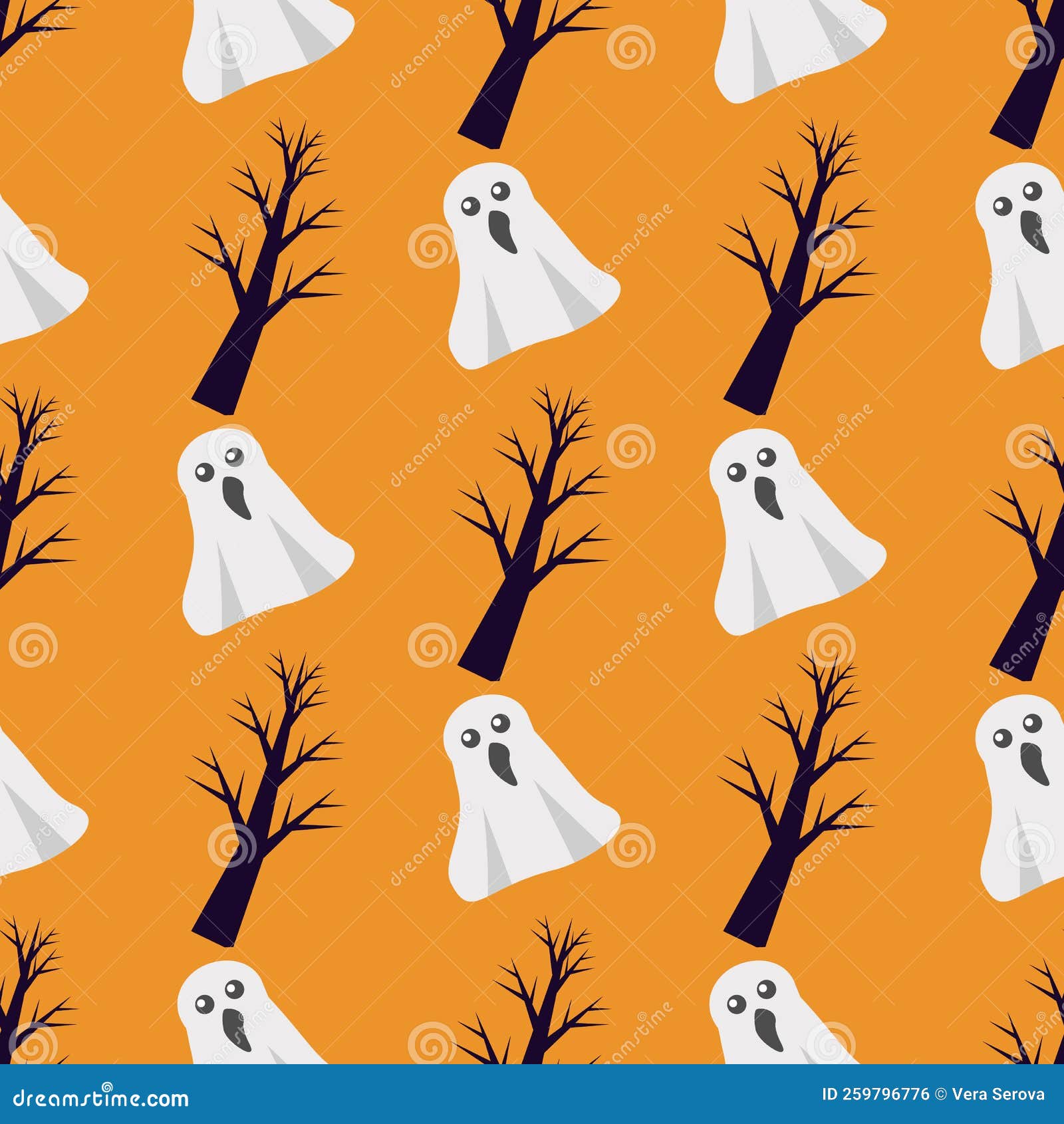 Halloween Pattern Trees and Ghosts on Yellow Stock Vector ...