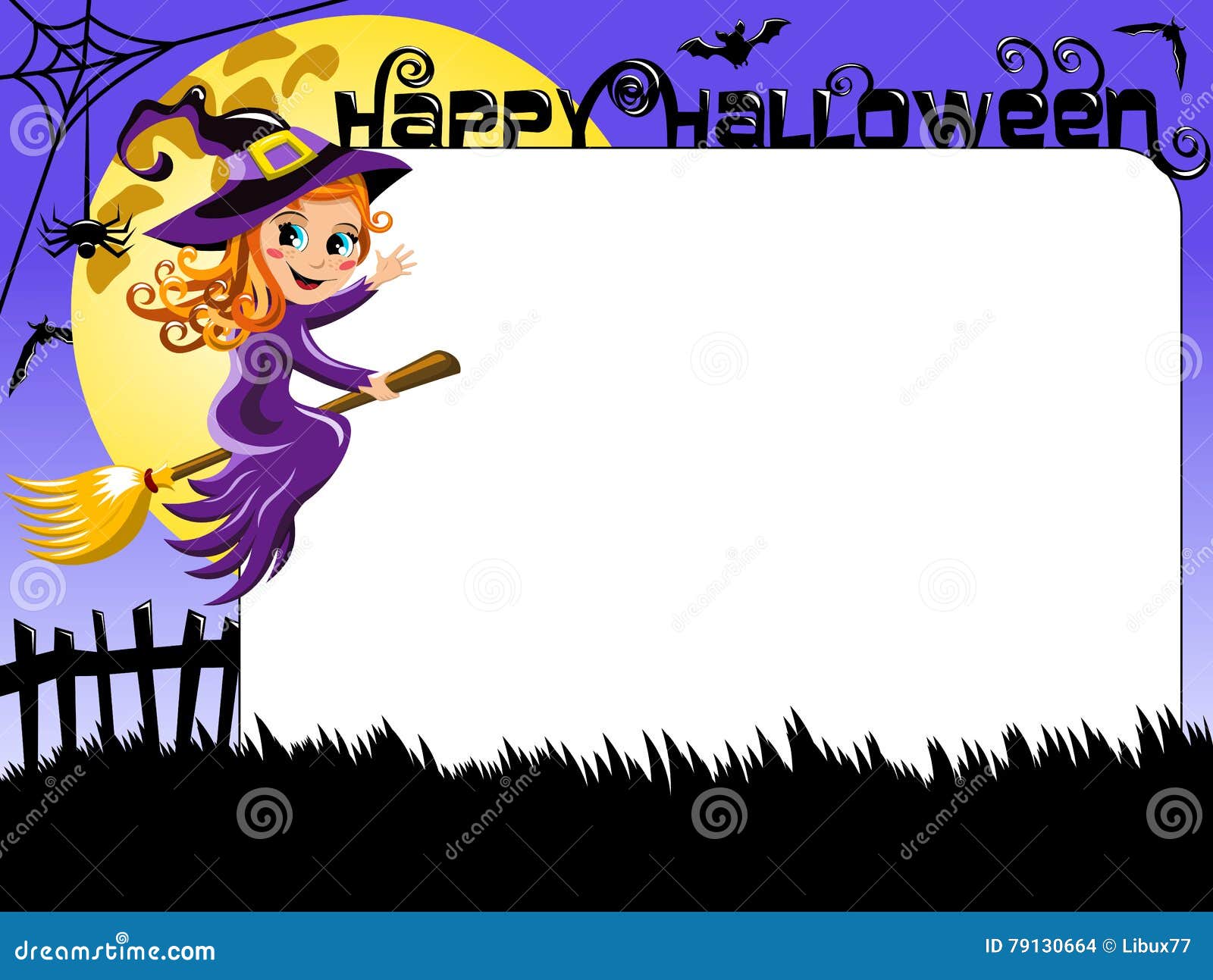 Halloween Photo Picture Frame Border Witch Flying Stock Vector ...