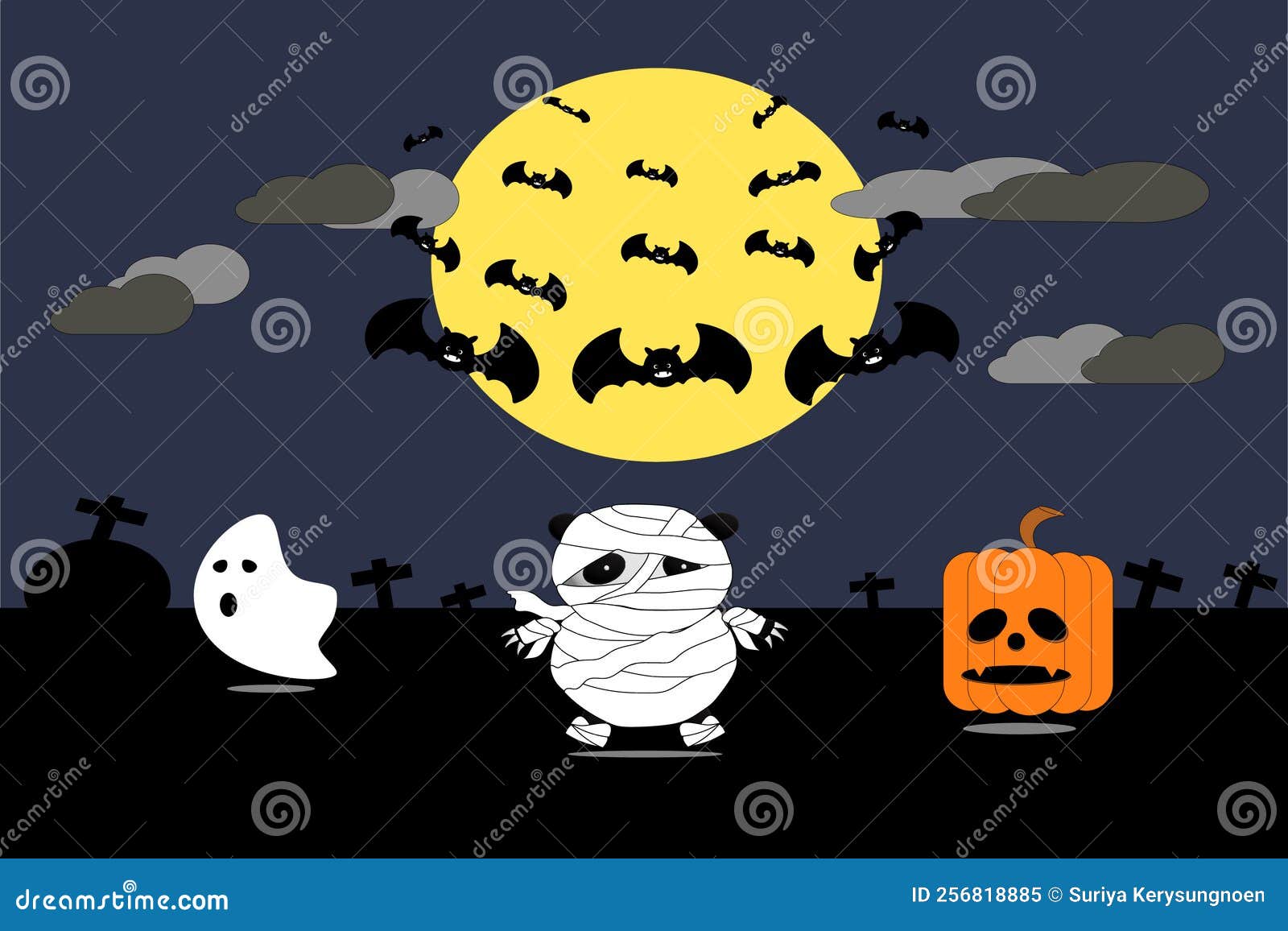 Illustration. Halloween Pictures and Ghosts on the Full Moon. Stock ...
