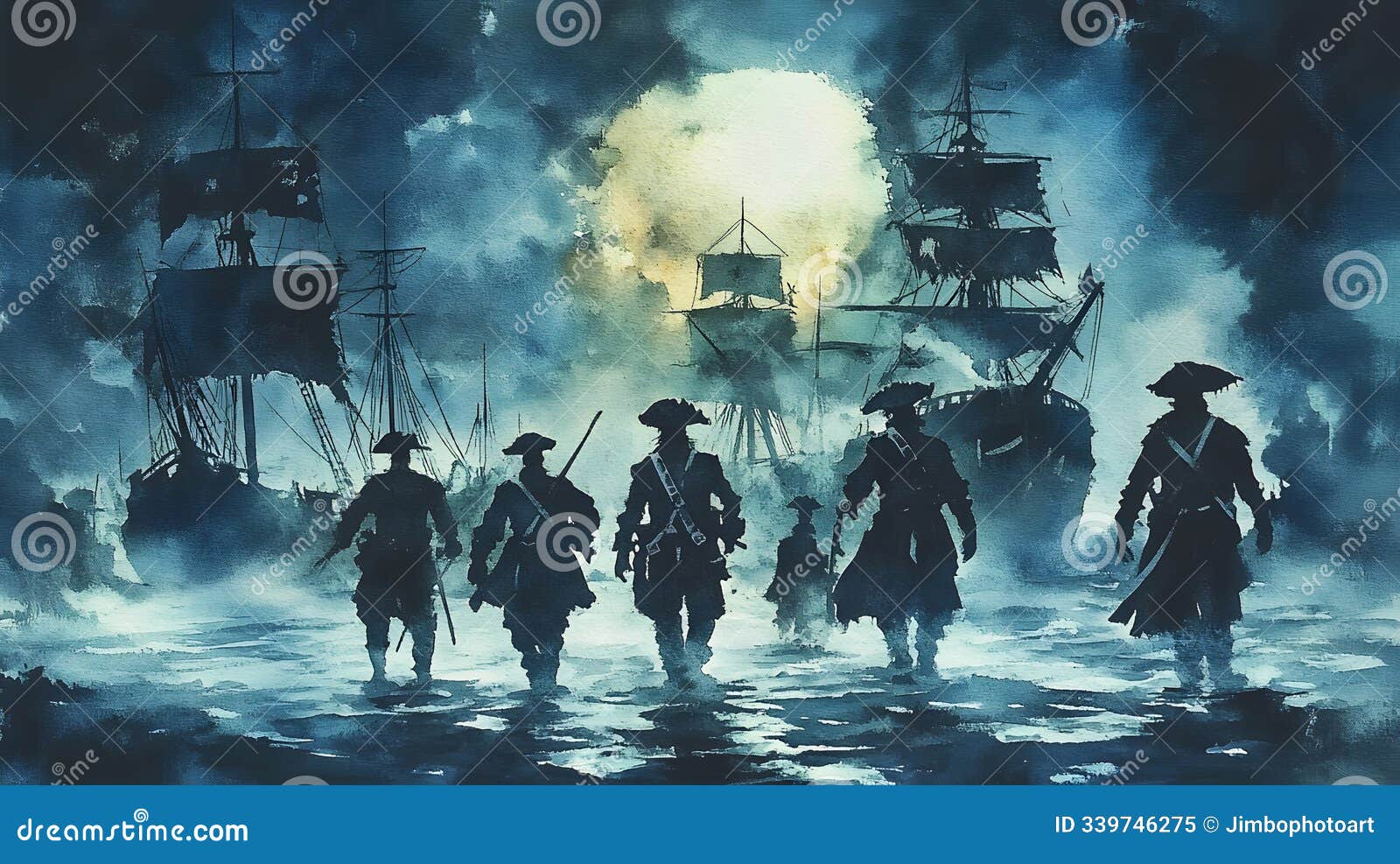 Halloween Pirate Ship, Ghostly Pirate Crew Returning Stock Illustration ...