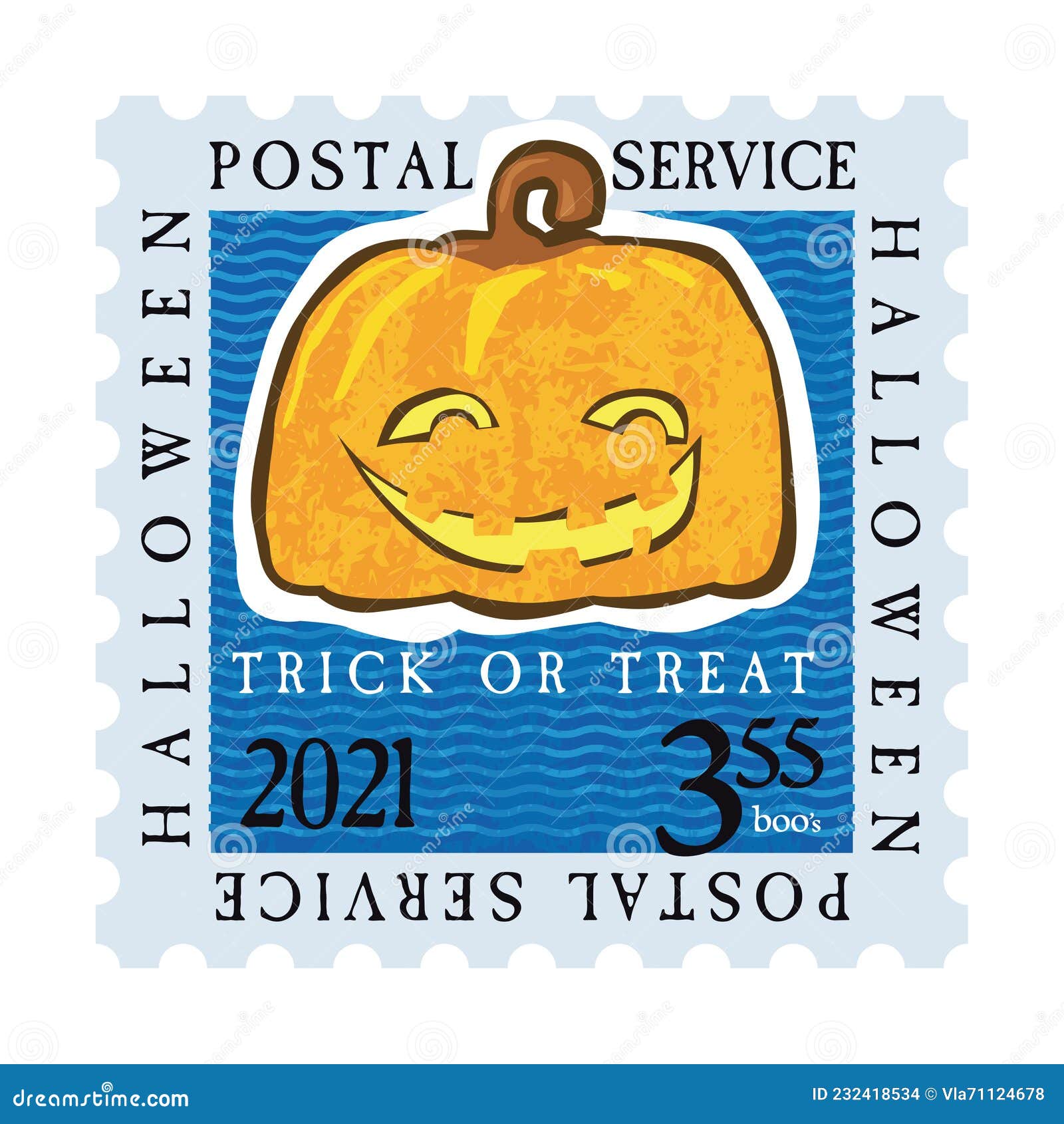 Halloween Postal Service Stamp with Pumpkin Stock Vector - Illustration ...