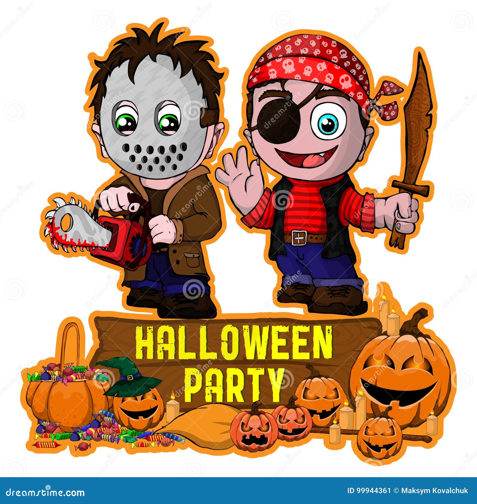 Halloween Poster Design with Vector Killer with Mask and Pirate Stock ...