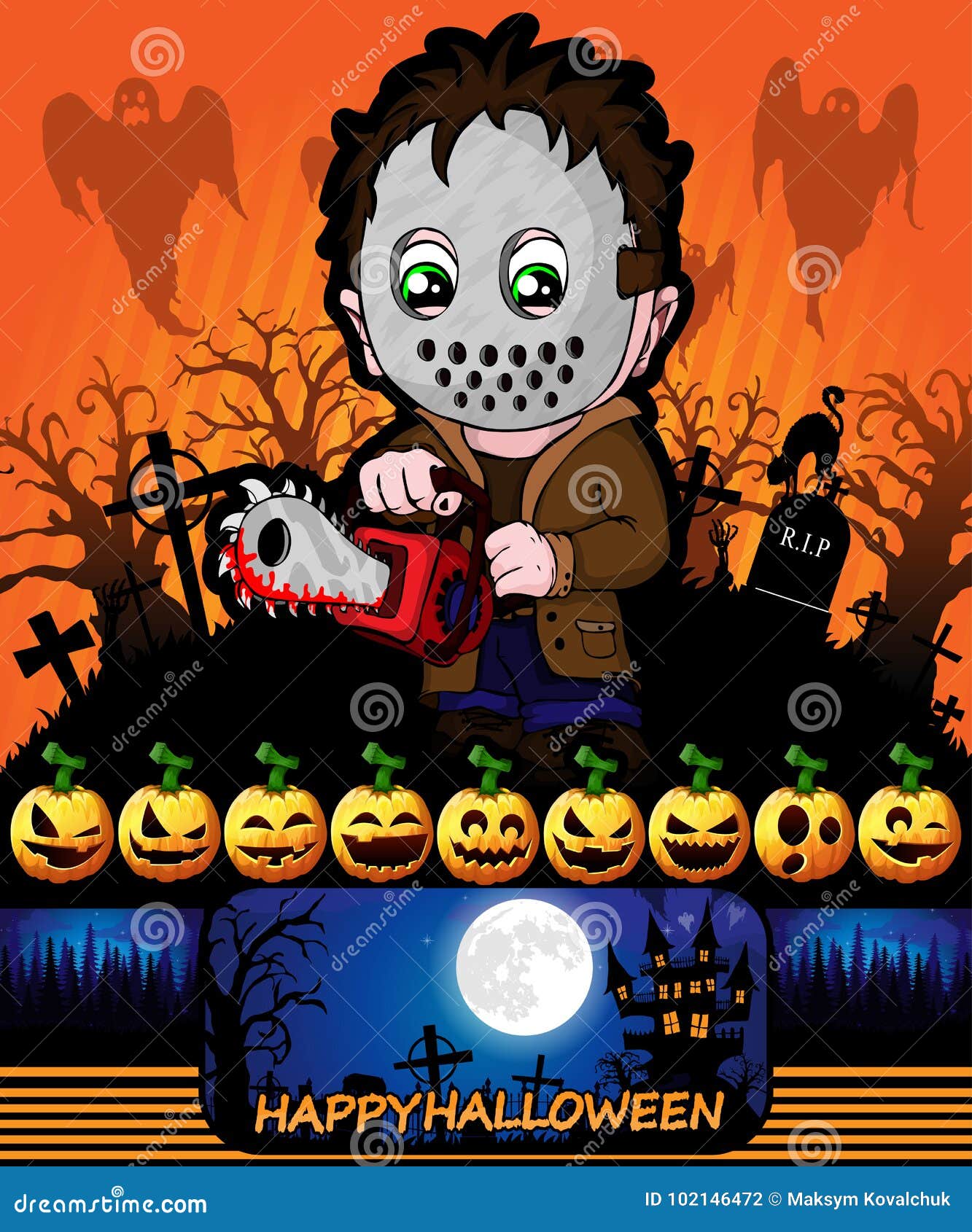 Halloween Poster with Killer with Mask. Vector Illustration. Stock ...