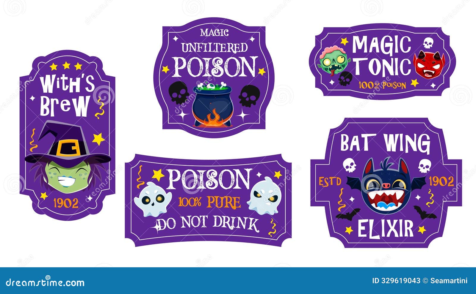 Halloween Potion Labels, Magic Elixir Bottle Tags Stock Vector ...