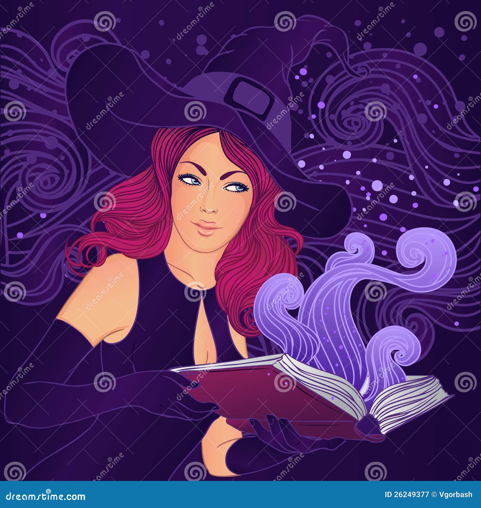 Halloween Pretty Witch with a Magic Book Stock Illustration ...