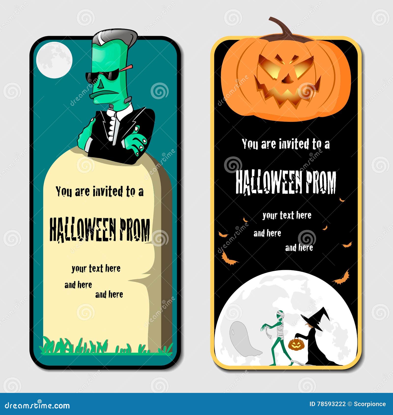 Halloween Prom Cartoon Invitations Stock Illustration - Illustration of ...
