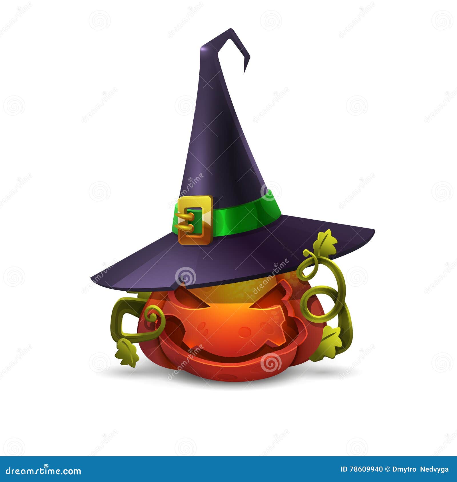 Halloween Pumpkin with Cartoon Hat on White Background. Stock Vector ...